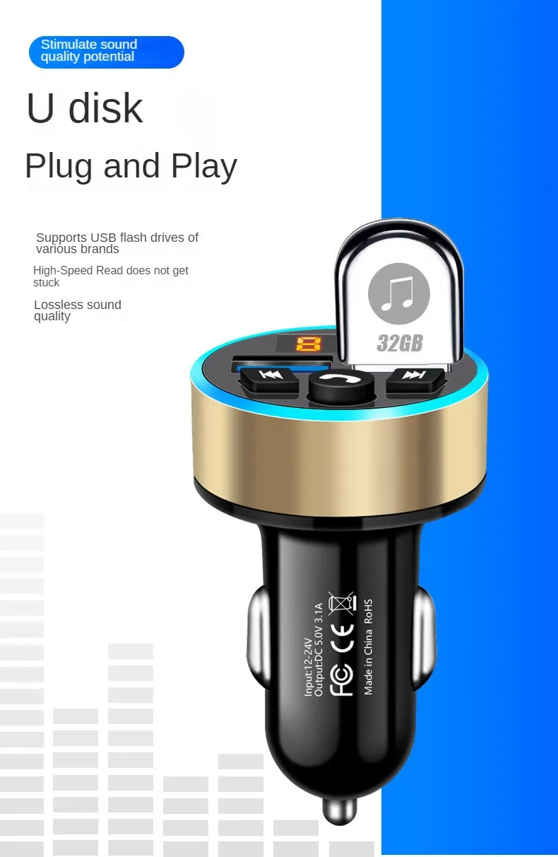 Car Bt-5.0 Fm Transmitter Wireless Adapter Mic Audio Receiver Handsfree ...