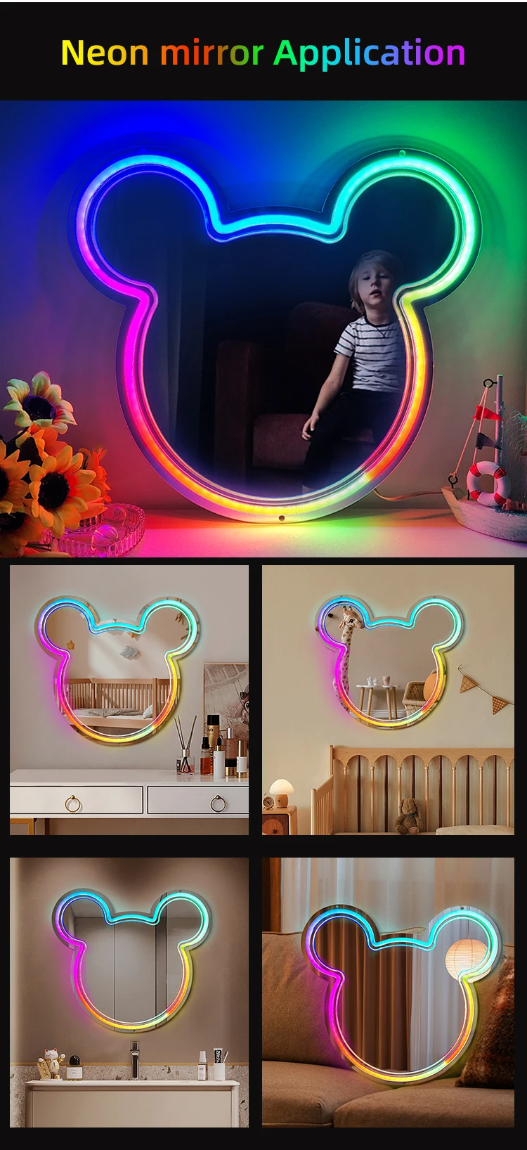 Dropshipping Mirror Acrylic Neon Light Logo For Bedroom Birthday Party ...