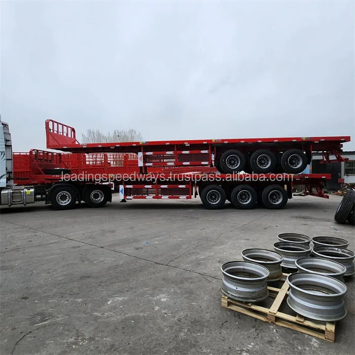 Brand New Flatbed Semi Trailer 70ton 3axles Pan Trailer Container Semi ...