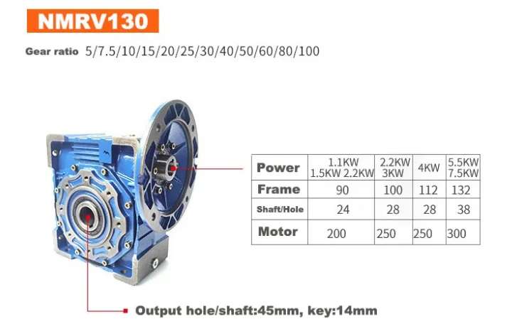 NMRV RV Series Worm Gear Box 5-100 Ratio 0.25-1.5kw Single Step ...