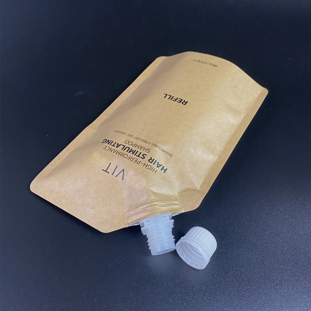 Factory Price 500ml Kraft Paper Refill Spout Pouch Bags For Shampoo ...