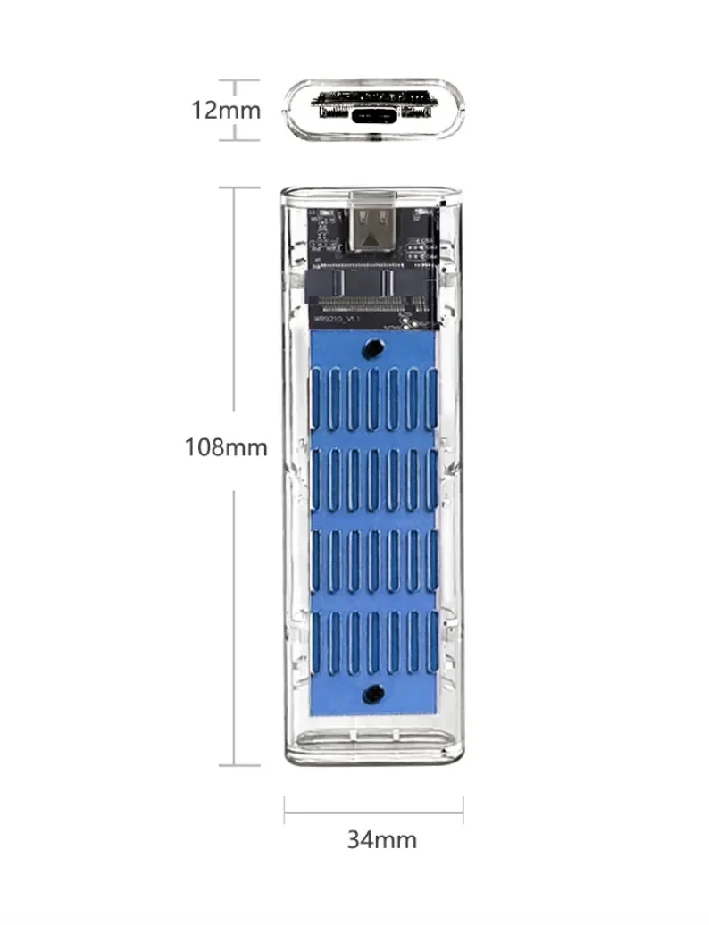 USB3.1 Gen2 Type-C Case 10Gbps Transparent M.2 NVMe SSD Enclosure SATA ...