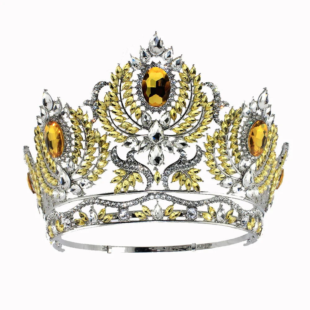 Bride Crown Big Round Beauty Pageant Crown For Queens Baroque Yellow ...
