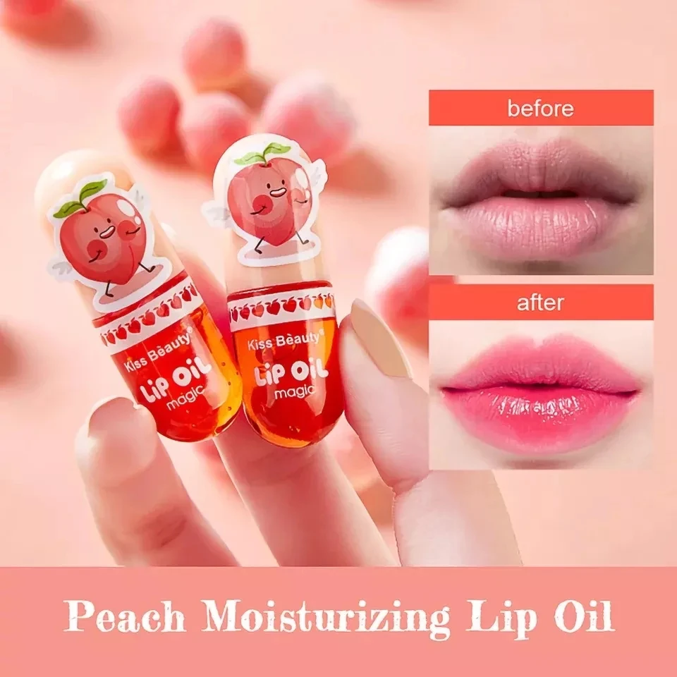 2 In 1 Lip Oil Kiss Beauty Moisturizing Fruit Peach Lip Oil Temperature ...