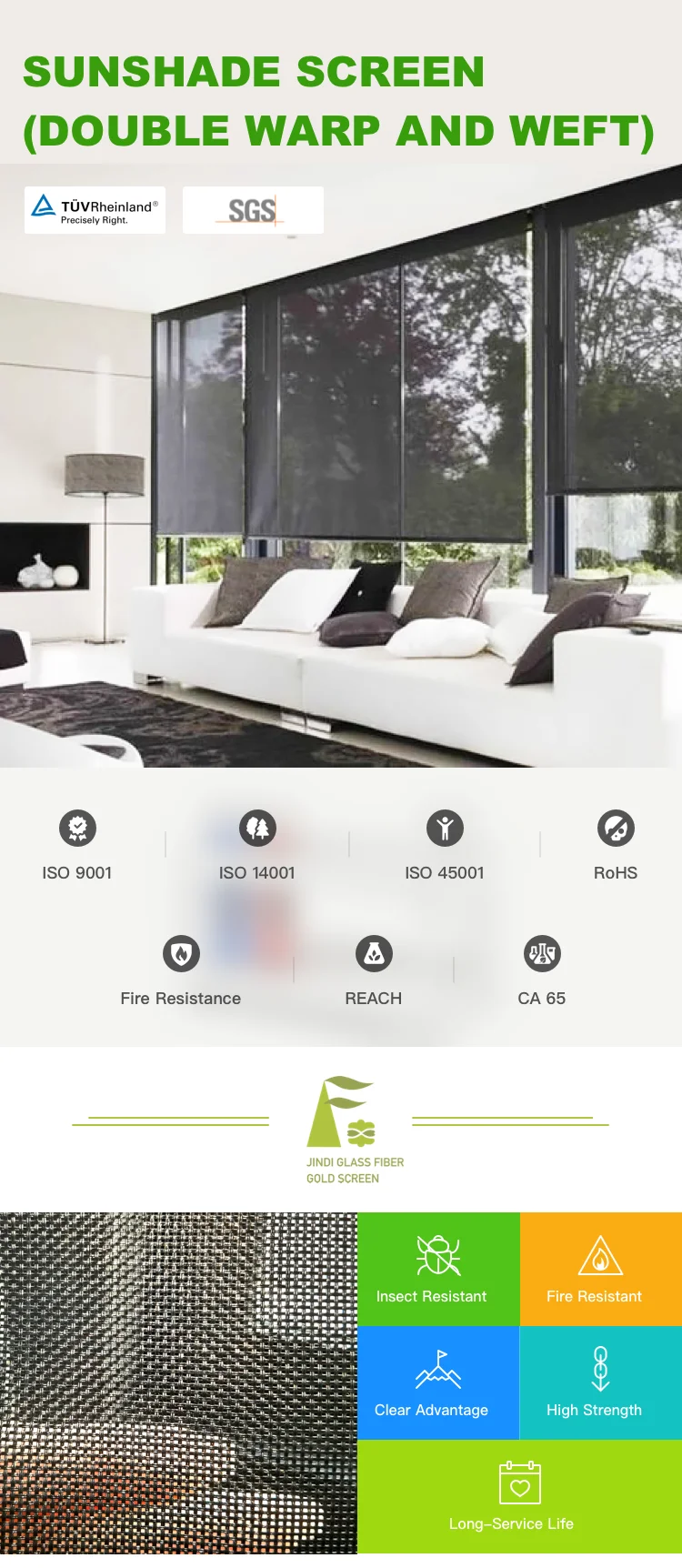 Jindi Fiberglass Pvc Coating Double Weft Double Warp Solar Window Door ...