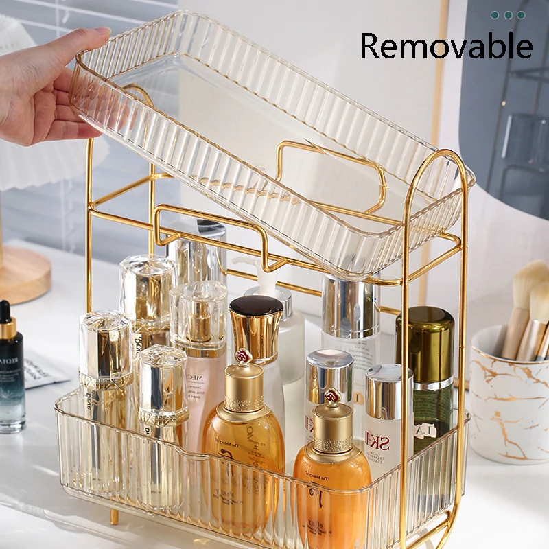 2 Tiers Gold Bathroom Shelf Countertop Vanity Skincare Organizer Makeup ...