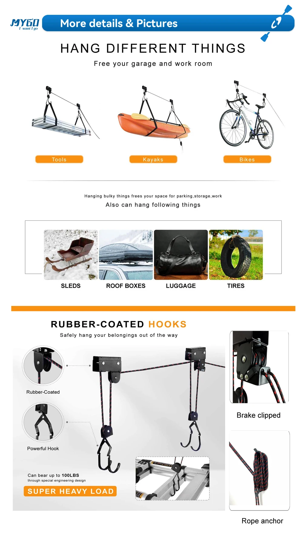 Heavy Duty Canoe Kayak Lift Kayak Ceiling Garage Storage Kayak Hangers ...