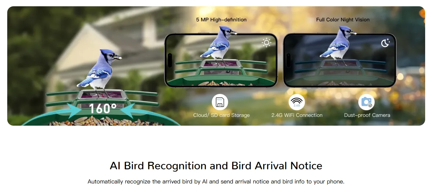 2.7L Smart Bird Feeder with Camera Solar Powered 2K Live Feed Cam for ...