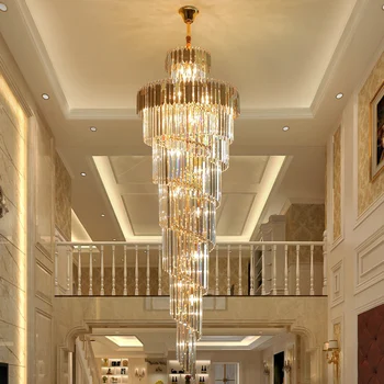 Modern Crystal Chandelier For Staircase Long Villa Chain Lighting ...