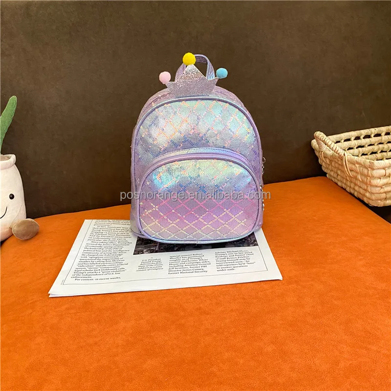Rts Sequin Kids Backpack Sparkle Girls Casual Backpack Bags Cute Crown ...