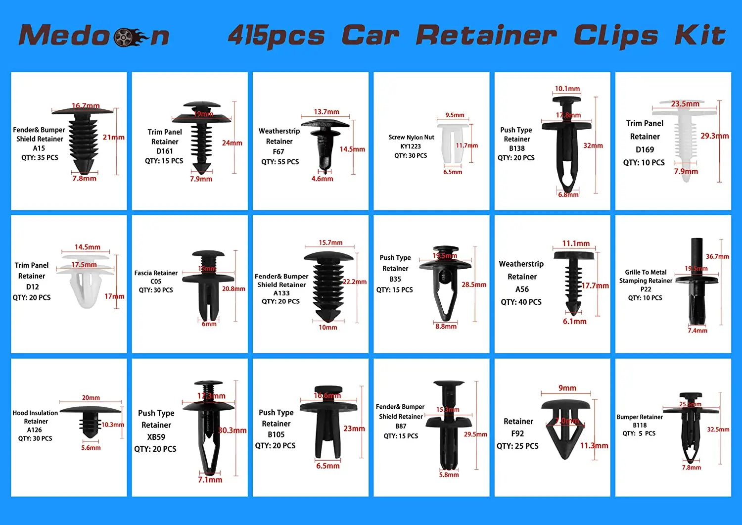C0340 Car Retainer Clips Fasteners Cars Body Kits 32 715 Pcs Car Door ...
