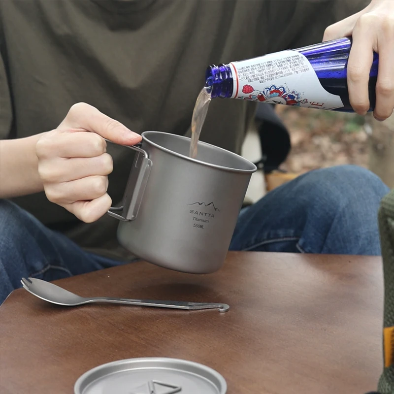 Santta Pure Titanium 420ml Camping Mug With Lid And Folding Handle ...