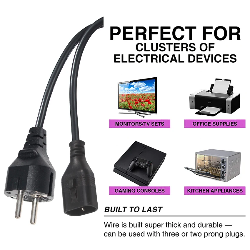 Iec C114 Male Plug Ho5vvf Ac Cable C14 To Cee 77 Schuko 3 Prong Power ...