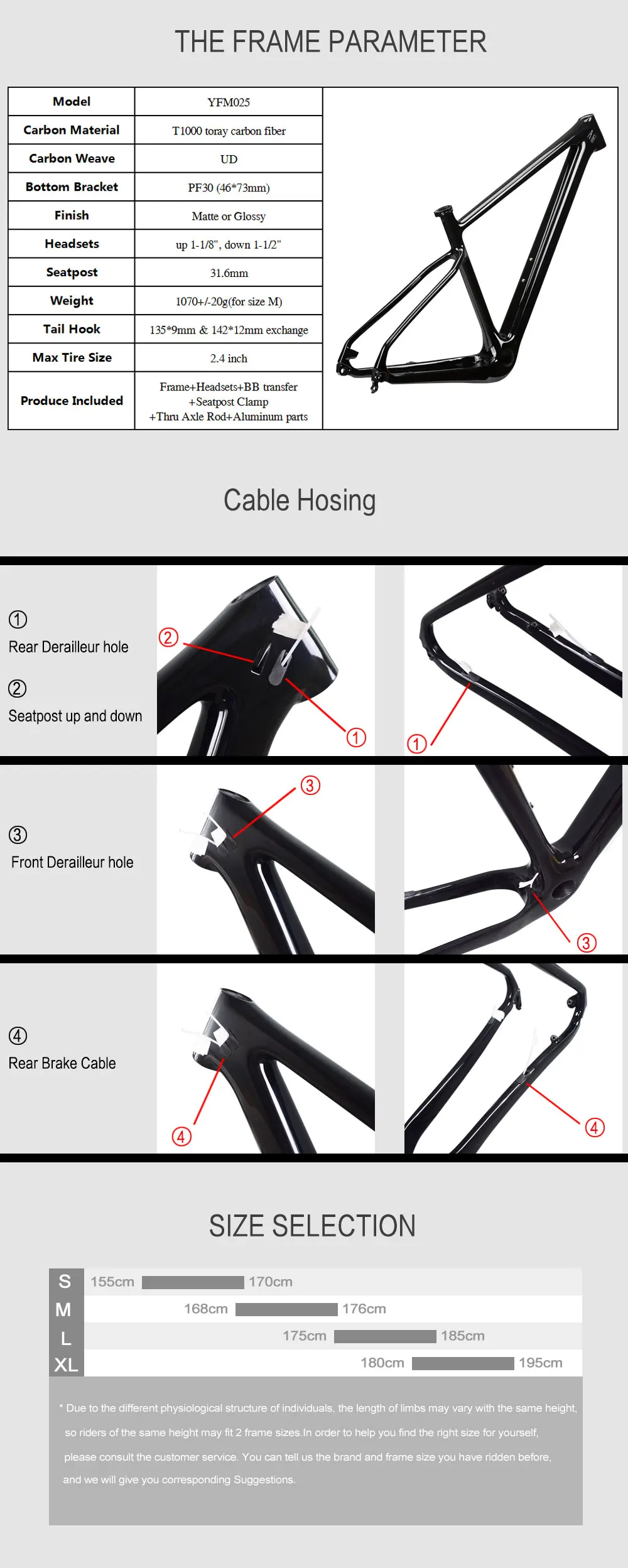Toray T1000 Carbon Hardtail MTB Frame - 29er XC Carbon Mtb