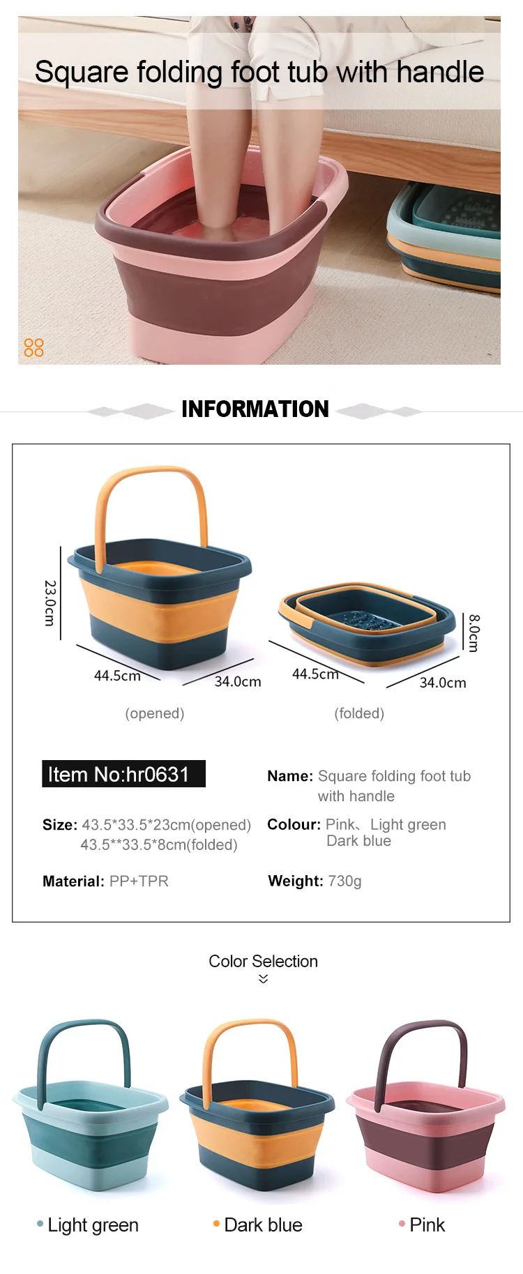 Foldable Foot Tub - Large Size Folding Plastic Foot Basin
