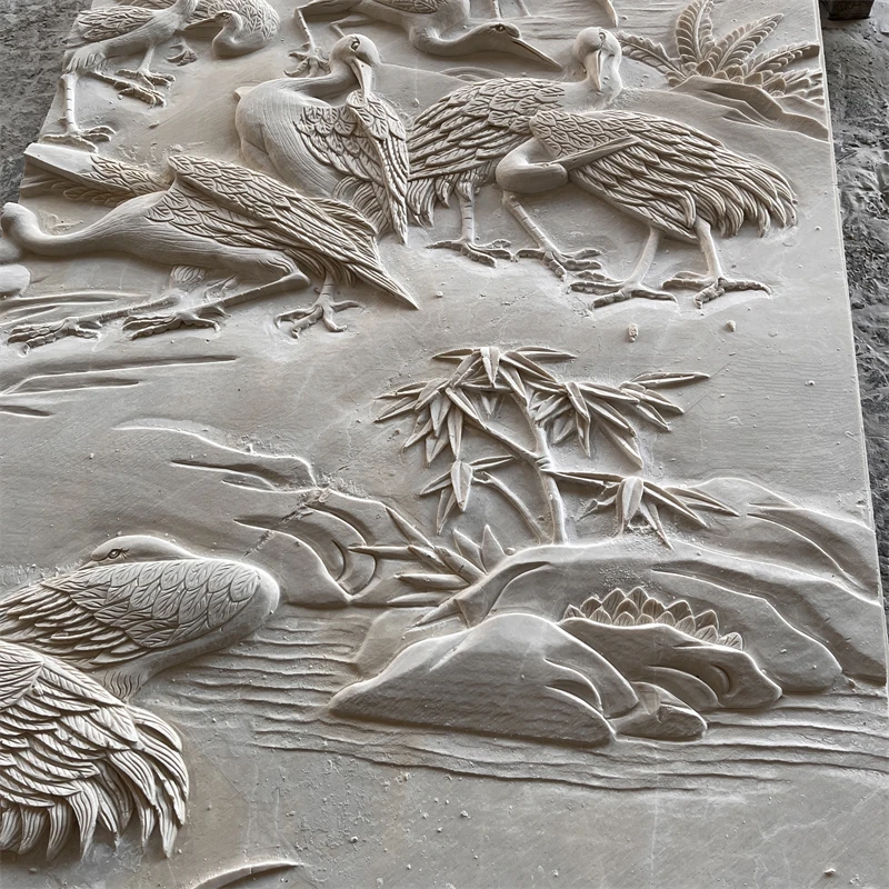 Beige Marble Limestone Relief Sculpture for Home Decor