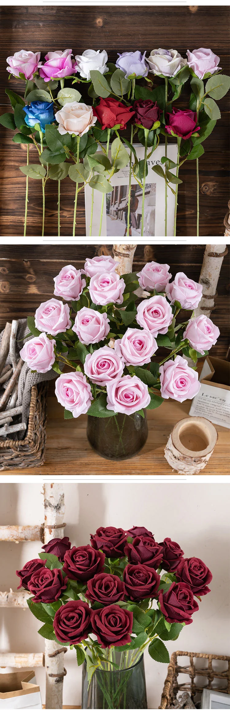 Wholesale Artificial Rose Flowers Fabric Silk Red Roses Artificial ...