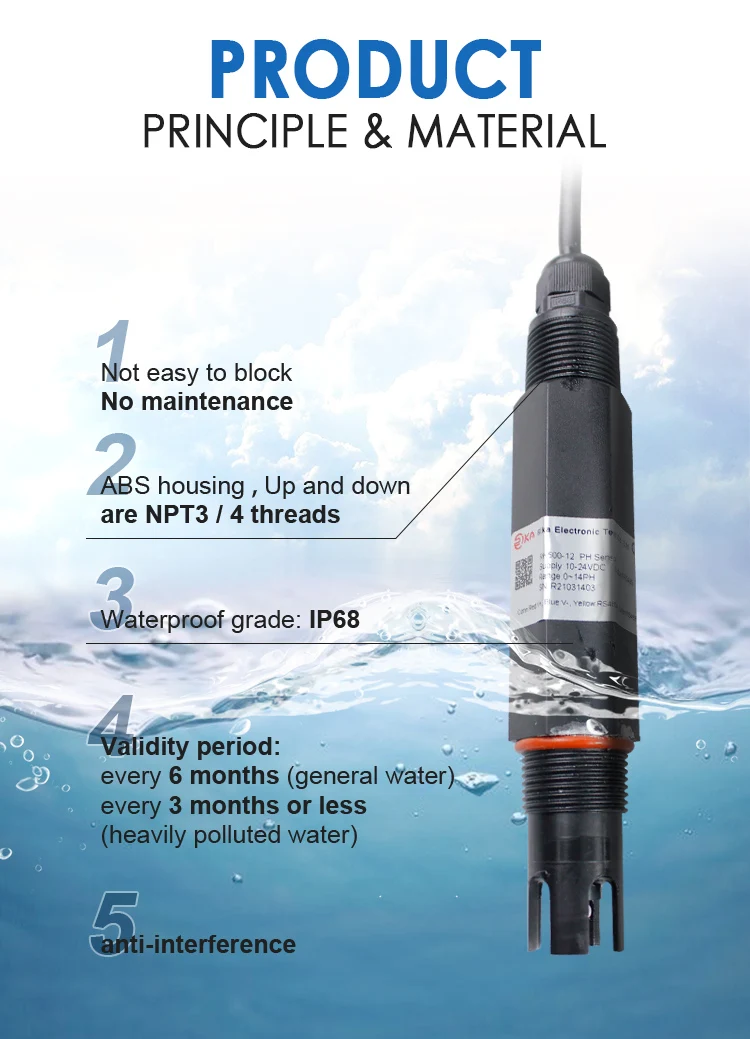 Rk500-12 Industrial 4-20ma Rs485 Digital Online Liquid Water Ph Sensor ...