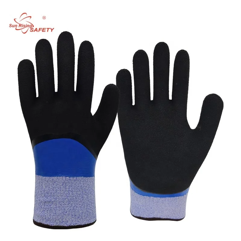 SRsafety Latex Coated Blue Work Gloves Waterproof ANSI A4 Anti-cut ...