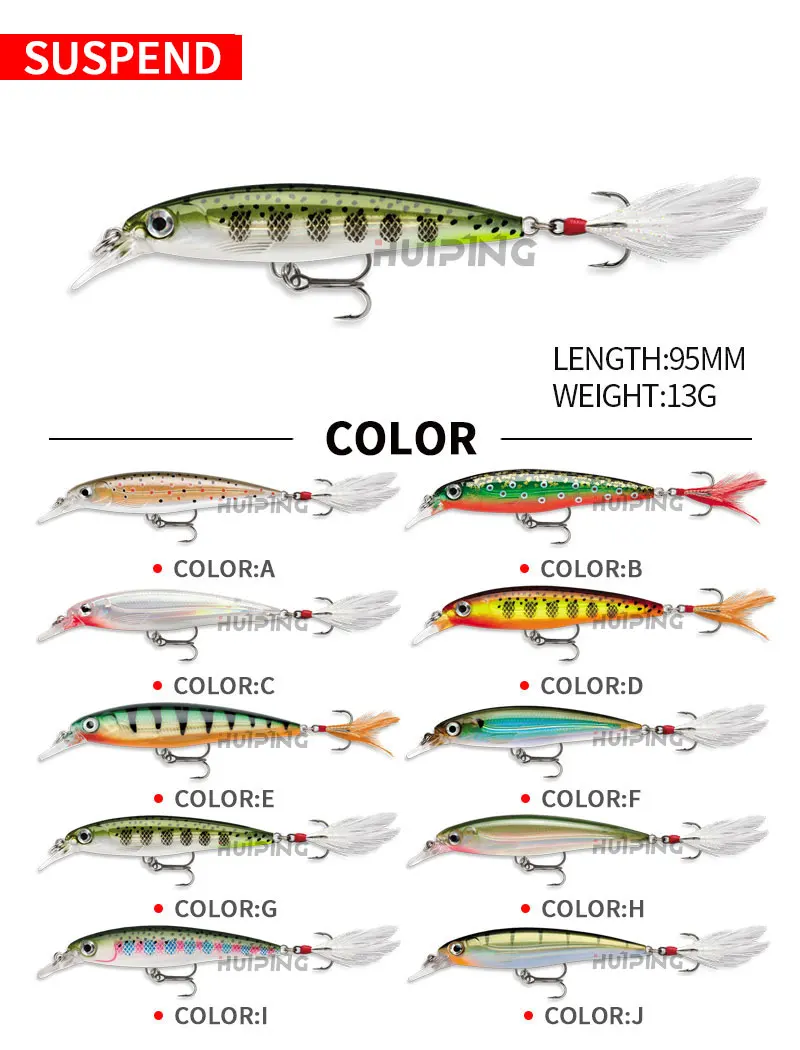 Durable Suspend Minnow Lure 95mm 13g For Fishing - Oem Available