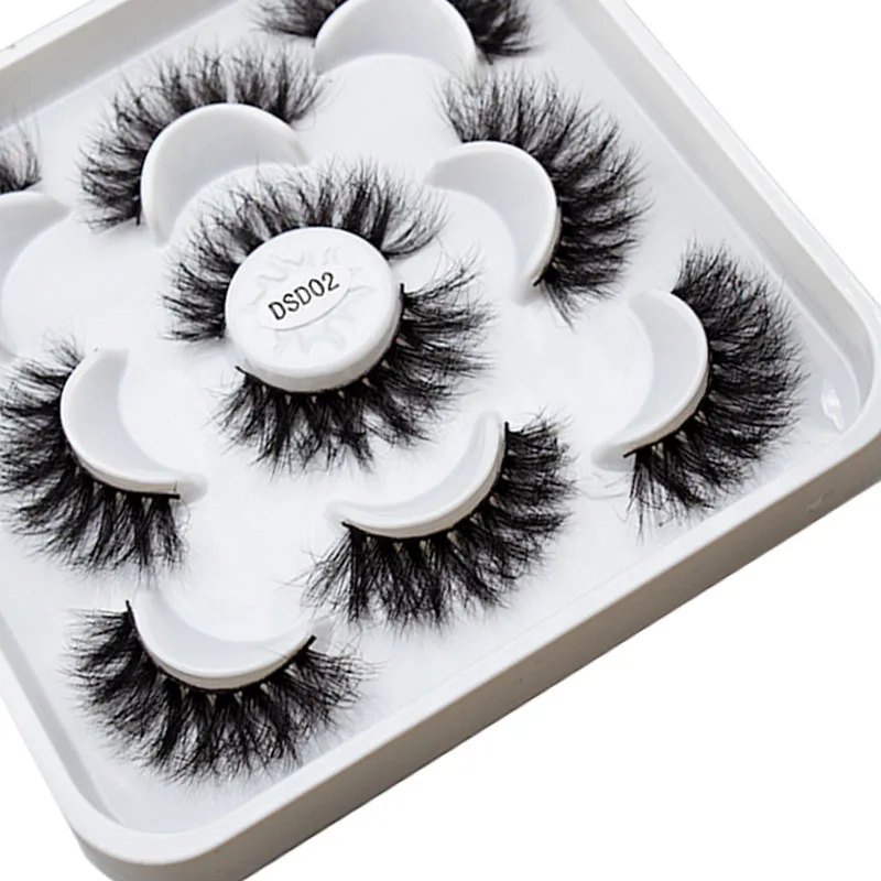 5 Pairs 100% Mink False Eyelashes Hand Made Natural Fluffy Dd Curl Faux ...