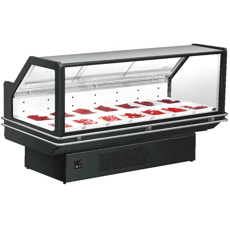 butcher meat shop refrigerator showcase Meat serve over cooler counter ...