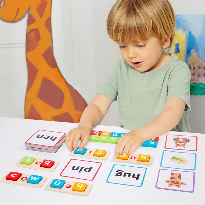 Montessori Wooden Short Vowel Reading Blocks English Letters Cognitive ...