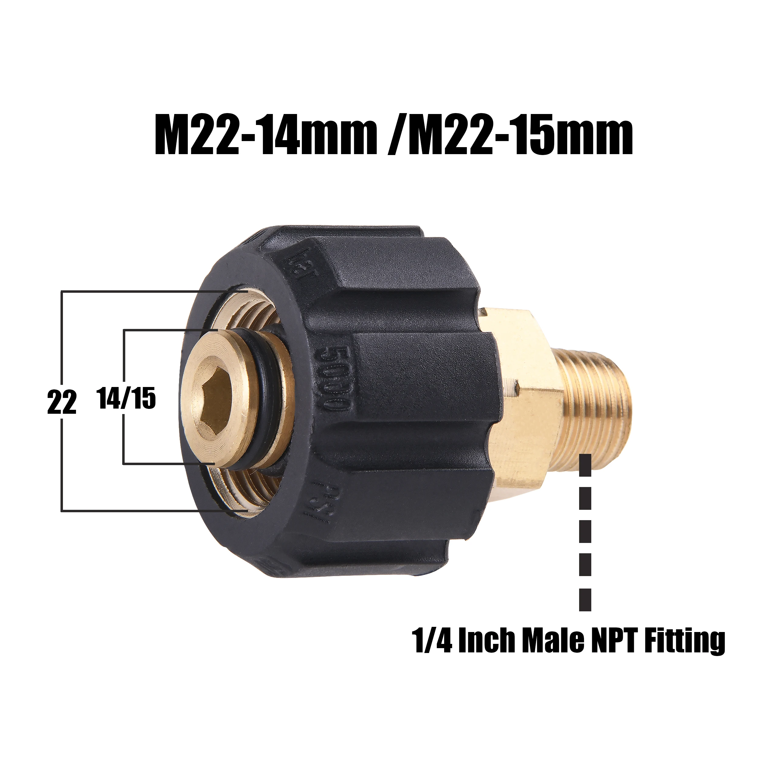 Pressure Washer Coupler Brass Female Metric M22 To 1/4 Inch Male Npt Fitting M22 Pressure Washer ...