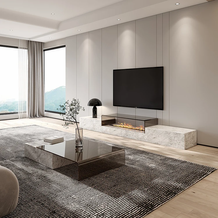 Commercial Natural Marble Media Console | PGR Furniture Project-Grade