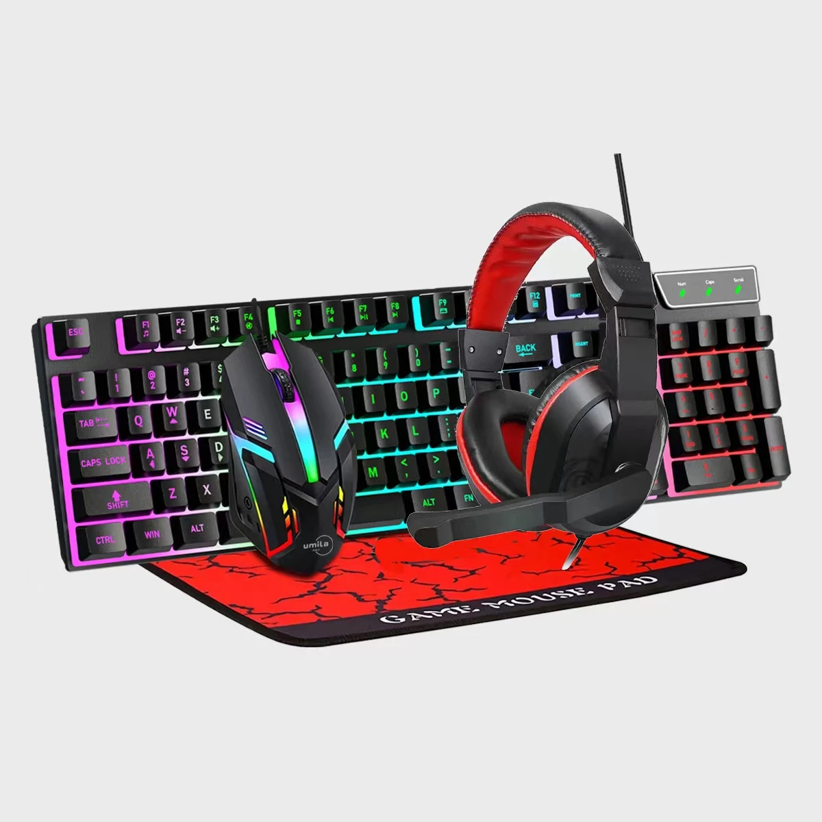 Gamers Combo Set Rainbow Backlit Wired Gaming Four-piece 4 in 1 ...
