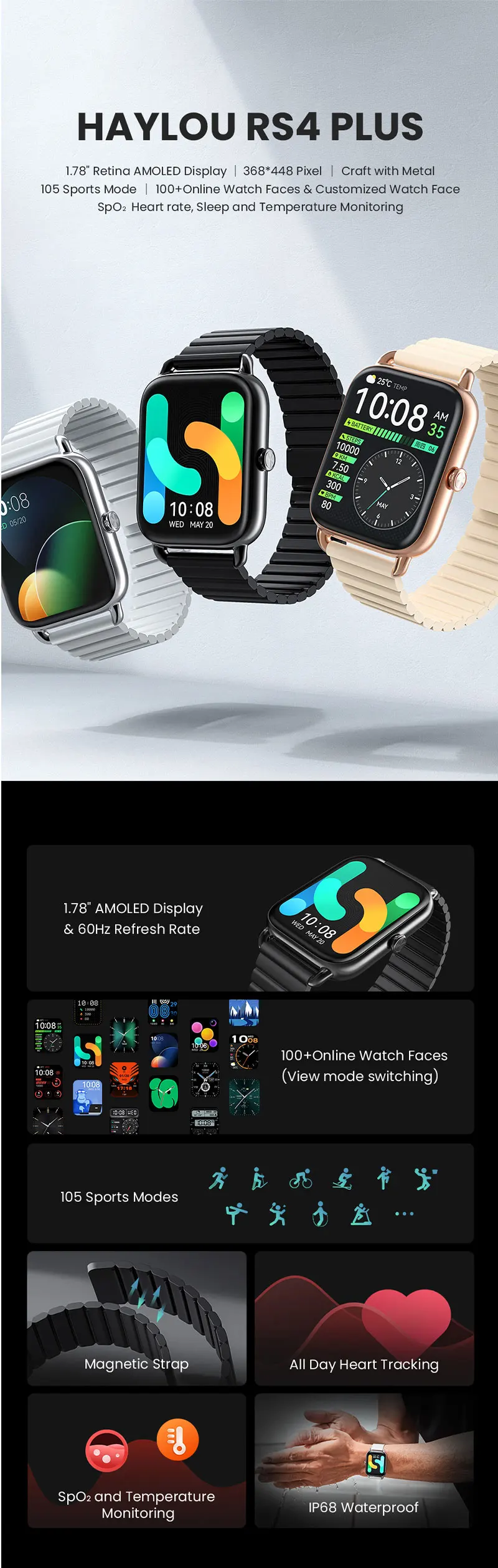 Original Haylou Ls11 Rs4 Plus Bt5.1 Ip68 Waterproof Smartwatch Android ...