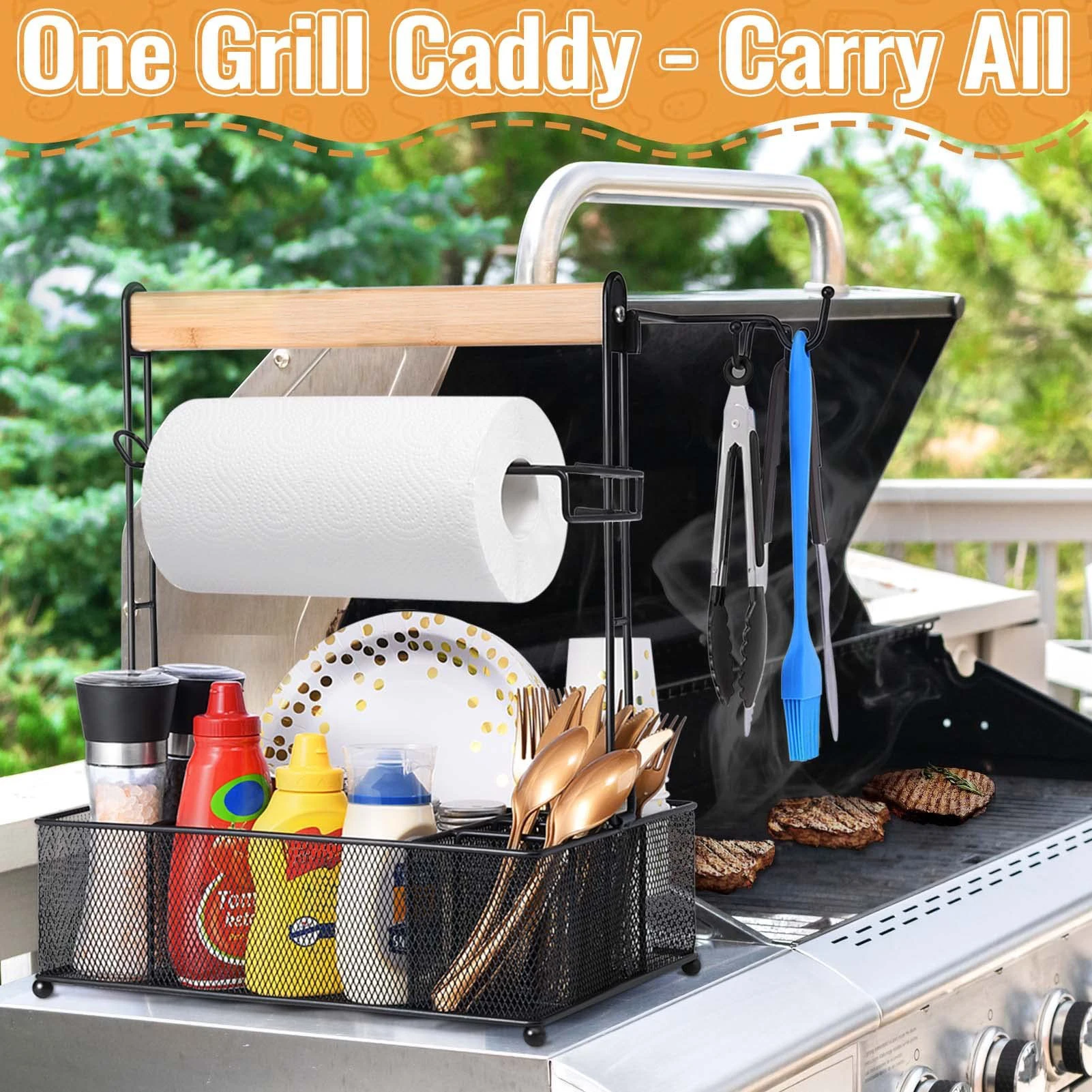 Large Grill Bbq Caddy Picnic Camping Caddy For Plates Grilling Tool ...