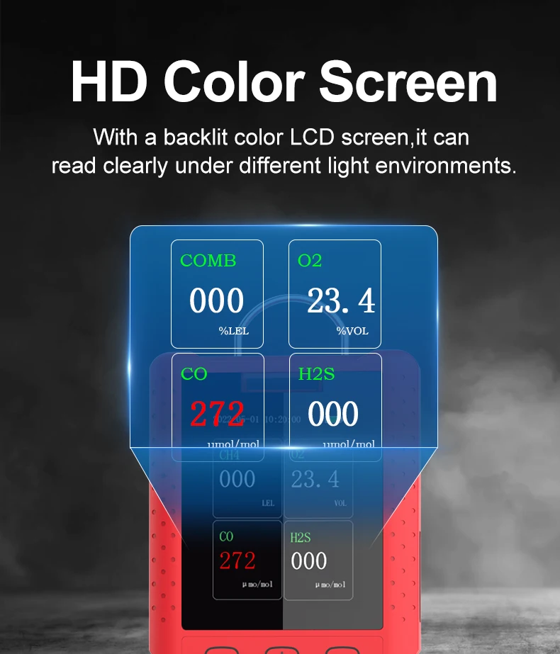 RTTPP DR850 COMB / O2 / CO / H2S Portable 4-in-1 Gas Detector Diffused ...