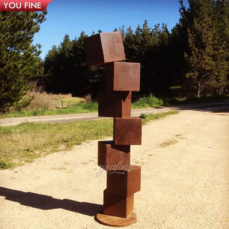 Outdoor Modern Rusty Metal Corten Cube Stack Sculpture Statue