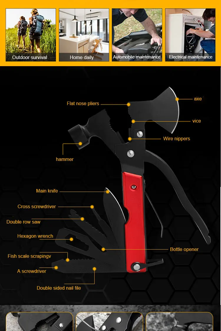 Hand Axe Ax Tool Knife Chopping Best Folding Handle Multitool Survival ...