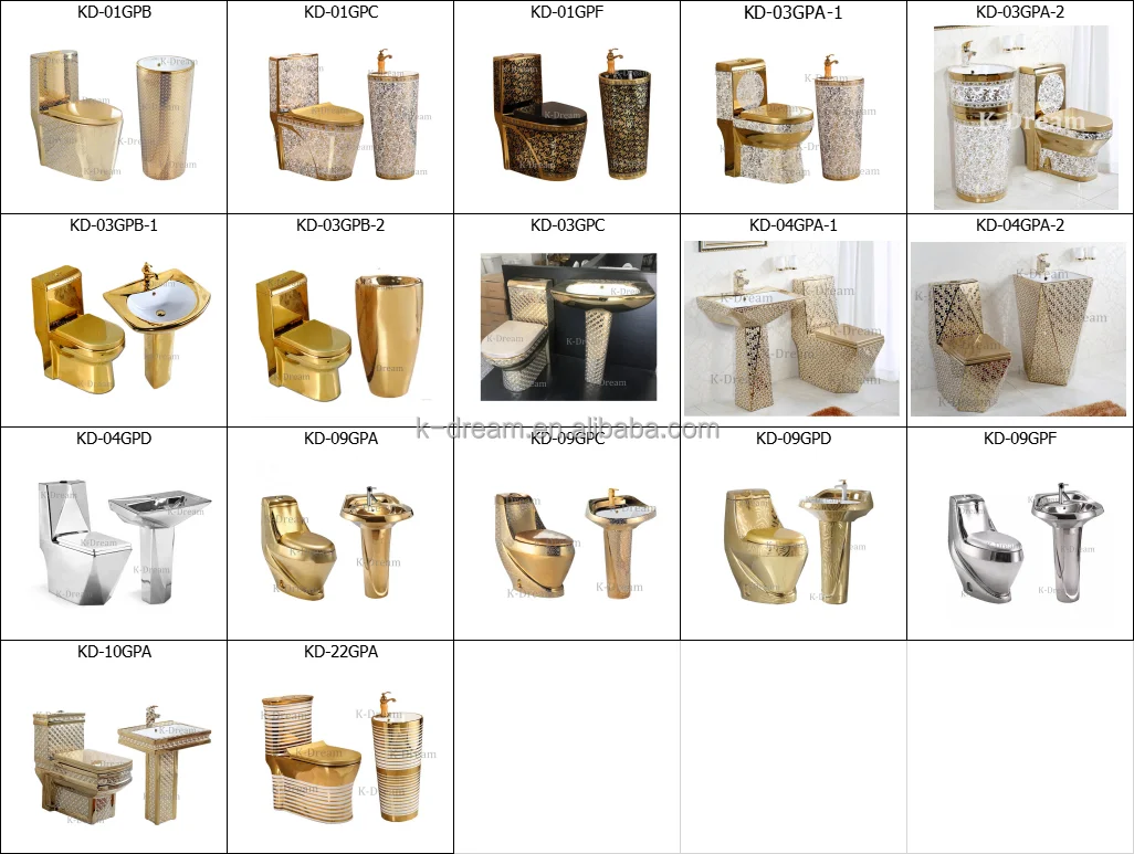 Royal Design Gold Toilet Bowl & Sink Set - Elegant European Ceramic ...