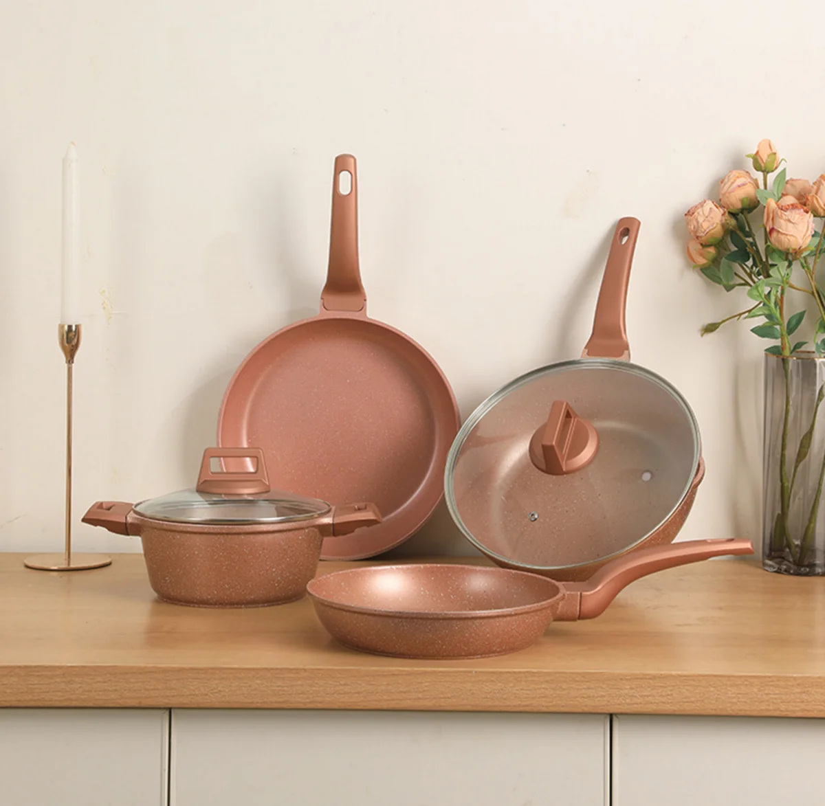 Ht Hot Sale 8 Pieces Cast Aluminum Cookware Set Pot And Pan Set Medical ...