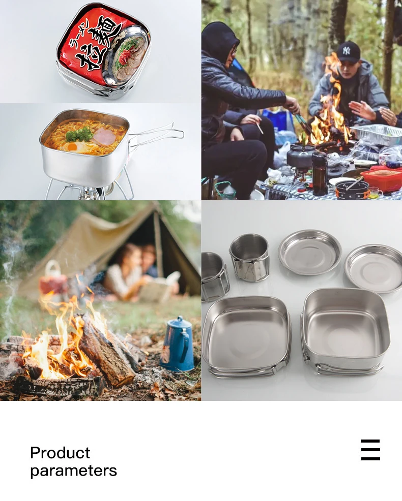 Stainless Steel Cookware Set Outdoor Camping Pot Set Hiking Backpacking ...