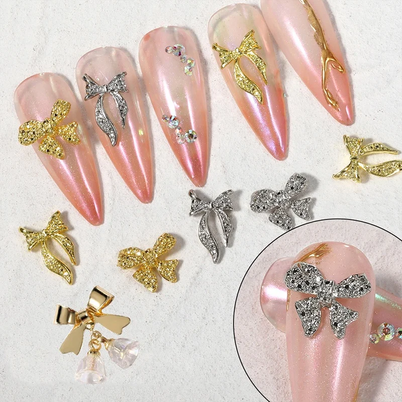 New Nail Accessories Bow Butterfly Metal Crystal Bell Pendant Color ...