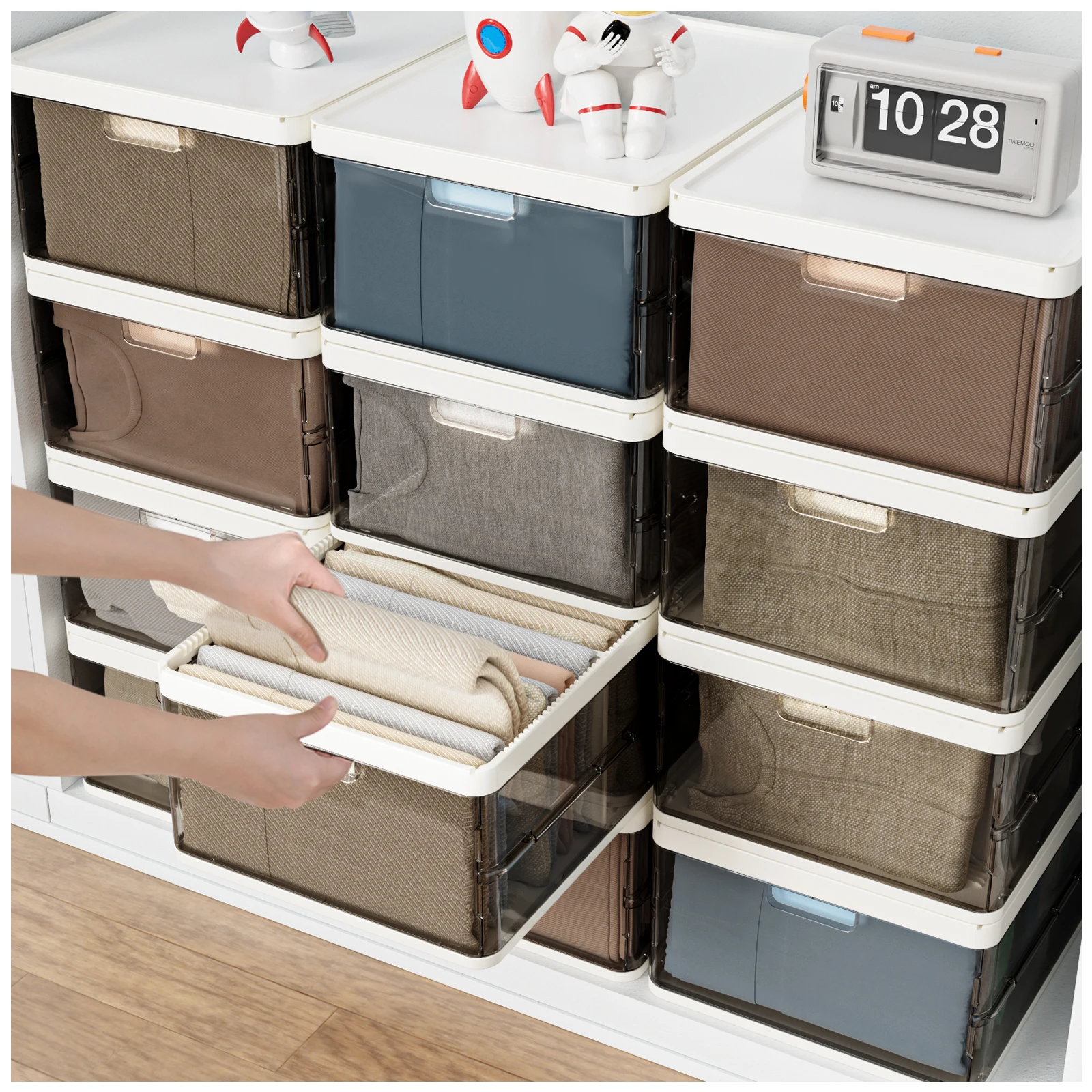 Walue Modern Stackable Plastic Storage Basket Bin 4-pack Shelf Box For ...