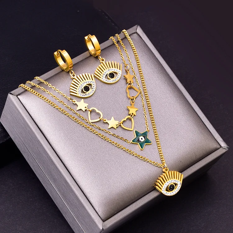 Stainless Steel Jewelry Set Women 18k Gold Layered Pearl Shell ...