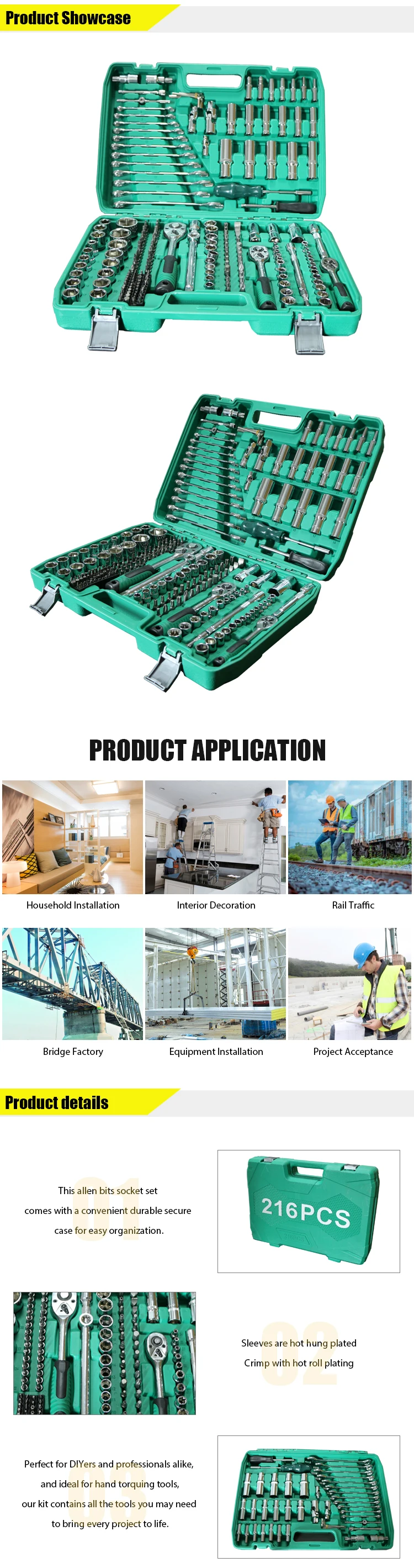 216 Piece Heavy Duty Tool Kit With Sockets,Wrenches,Ratchets,Hammers ...