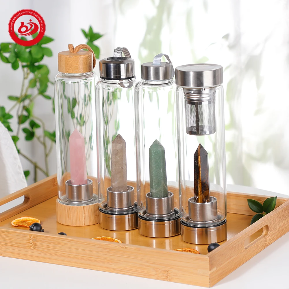Crystal Quartz Infused Glass Water Bottle - Sustainable Gift