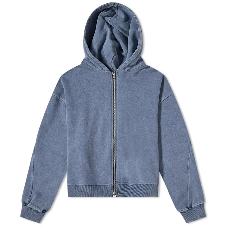 Custom Double Zipper Stoned 500gsm Acid Washed Hoodie Boxy Oversized ...