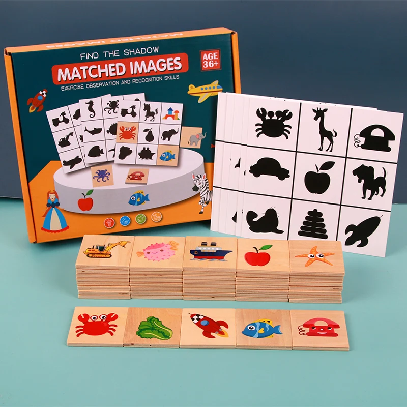 Wooden Shadow Matching Game Shape Puzzlelearning Cognitive Toys Parent ...