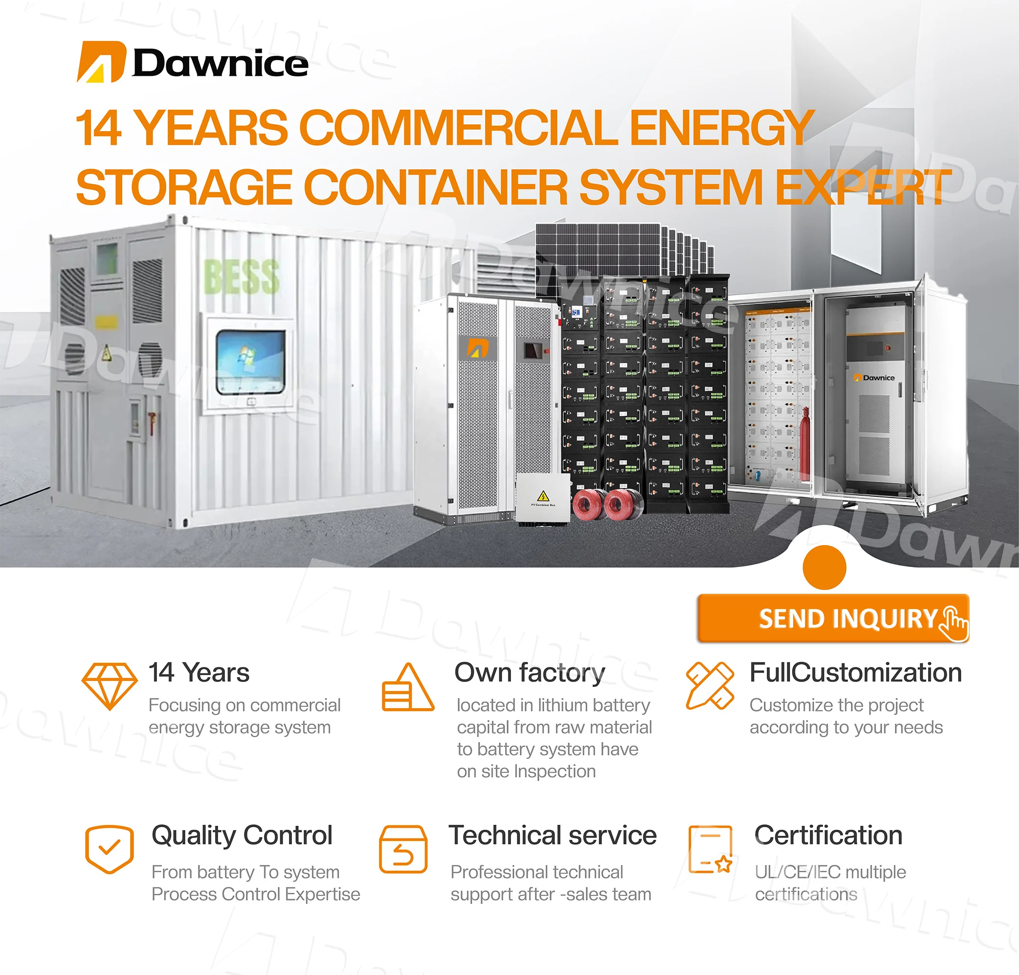 Dawnice Large 20ft Ess 500kwh 1 Mw 2 Mw 3 Mw 4mw Battery Container ...