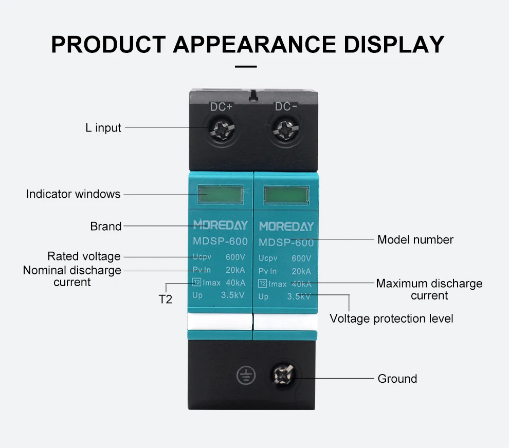 Moreday Dc Spd Pv Power 40ka For Solar Photovoltaic Surge Arrester Protection Brand Factory 2p ...