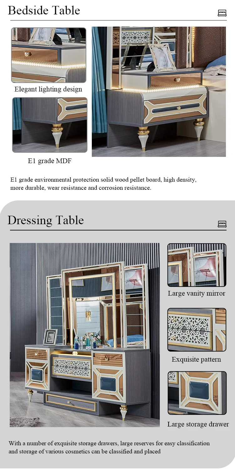 Modern Design Mirrored Headboard Queen Size Double Upholstered Bed Room ...