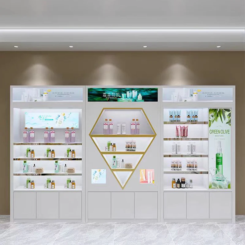 Modern Cosmetics Display Case With Mirror Shop Interior Design Cosmetic ...