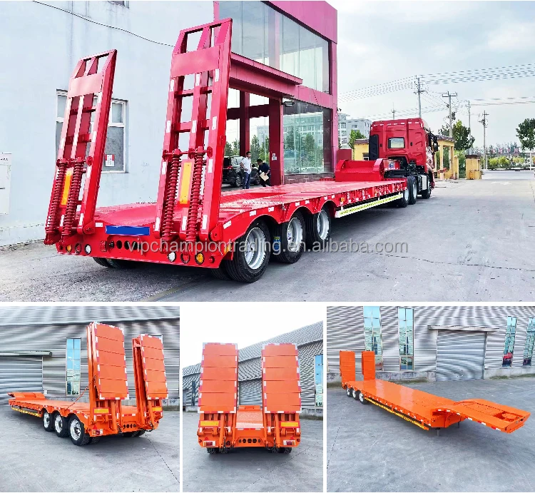 Factory Price 3 Axle 4 Axle 60ton 80ton 100ton Lowbed Semi Trailer Low ...